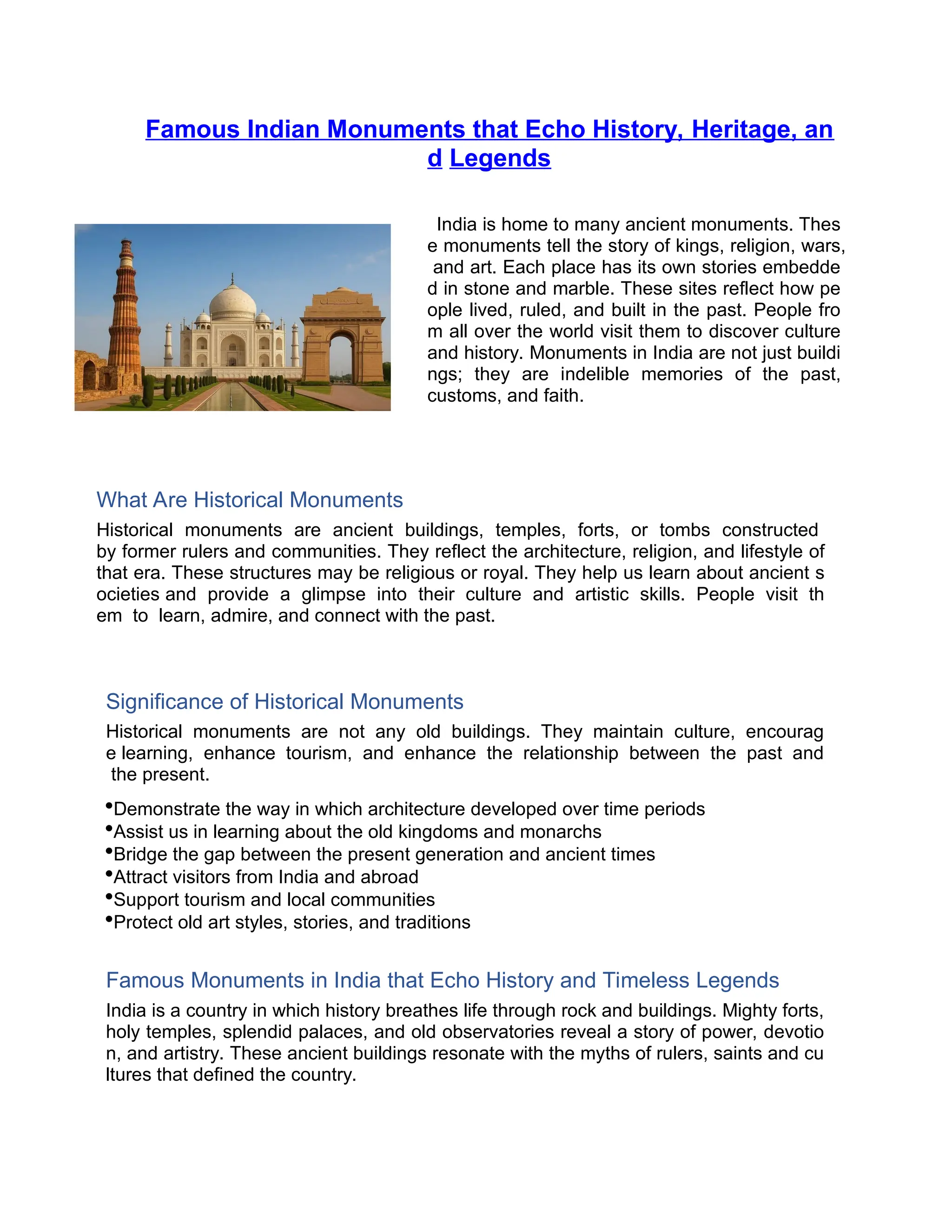 Famous Indian Monuments that Echo History, Heritage and Legends | PPT