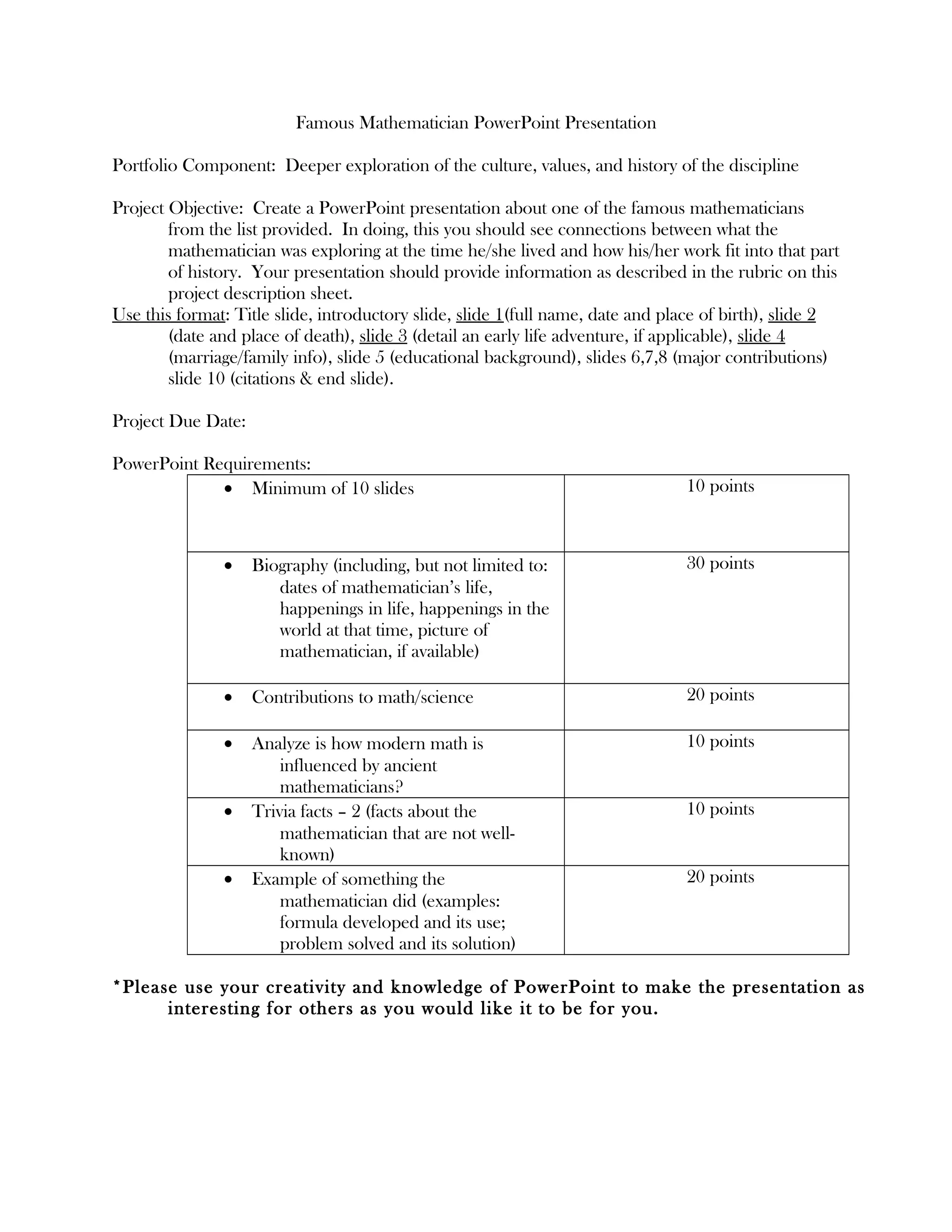 Famous mathematician power point project | DOC