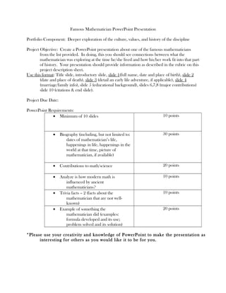 Famous mathematician power point project | DOC