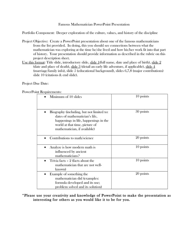 Famous mathematician power point project | DOC