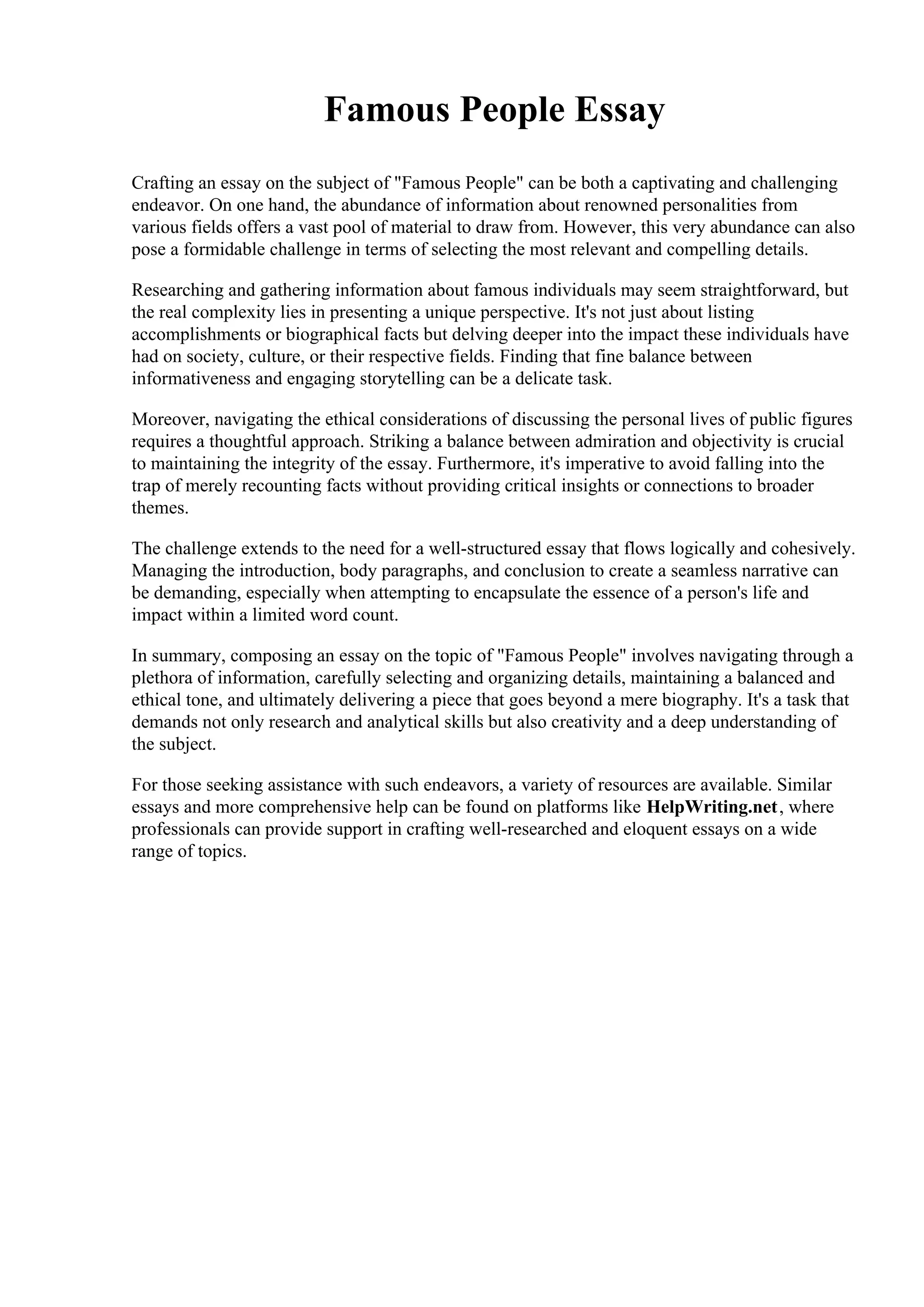 Famous People Essay. Atlanta Technical College | PDF
