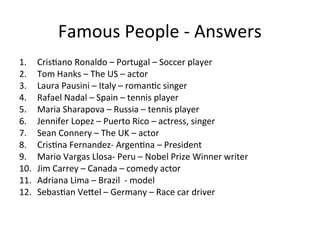 famous people jobs around the world!!!!! | PPT