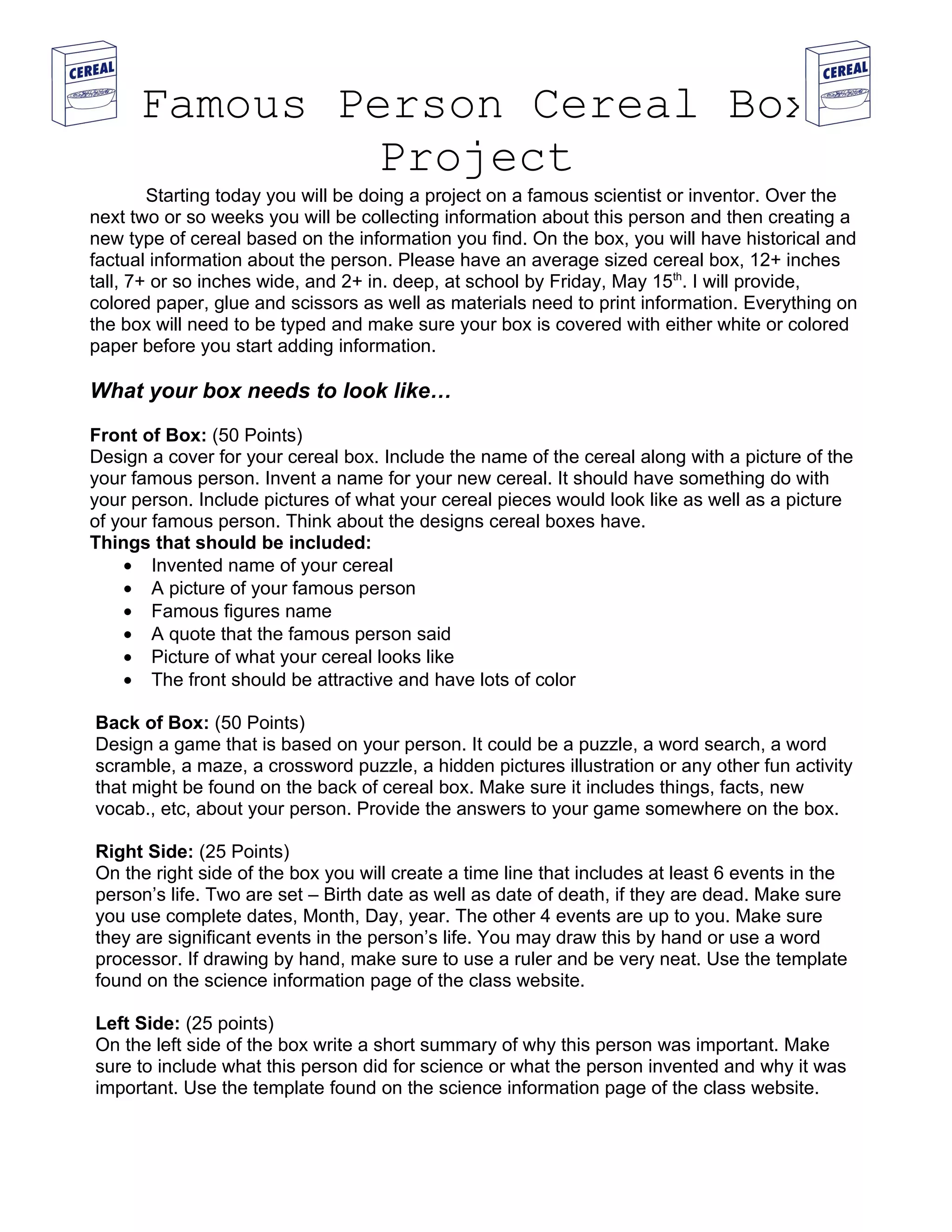 Famous person cereal box project | DOC