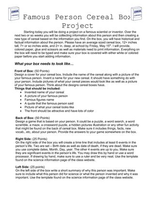 Famous person cereal box project | DOC