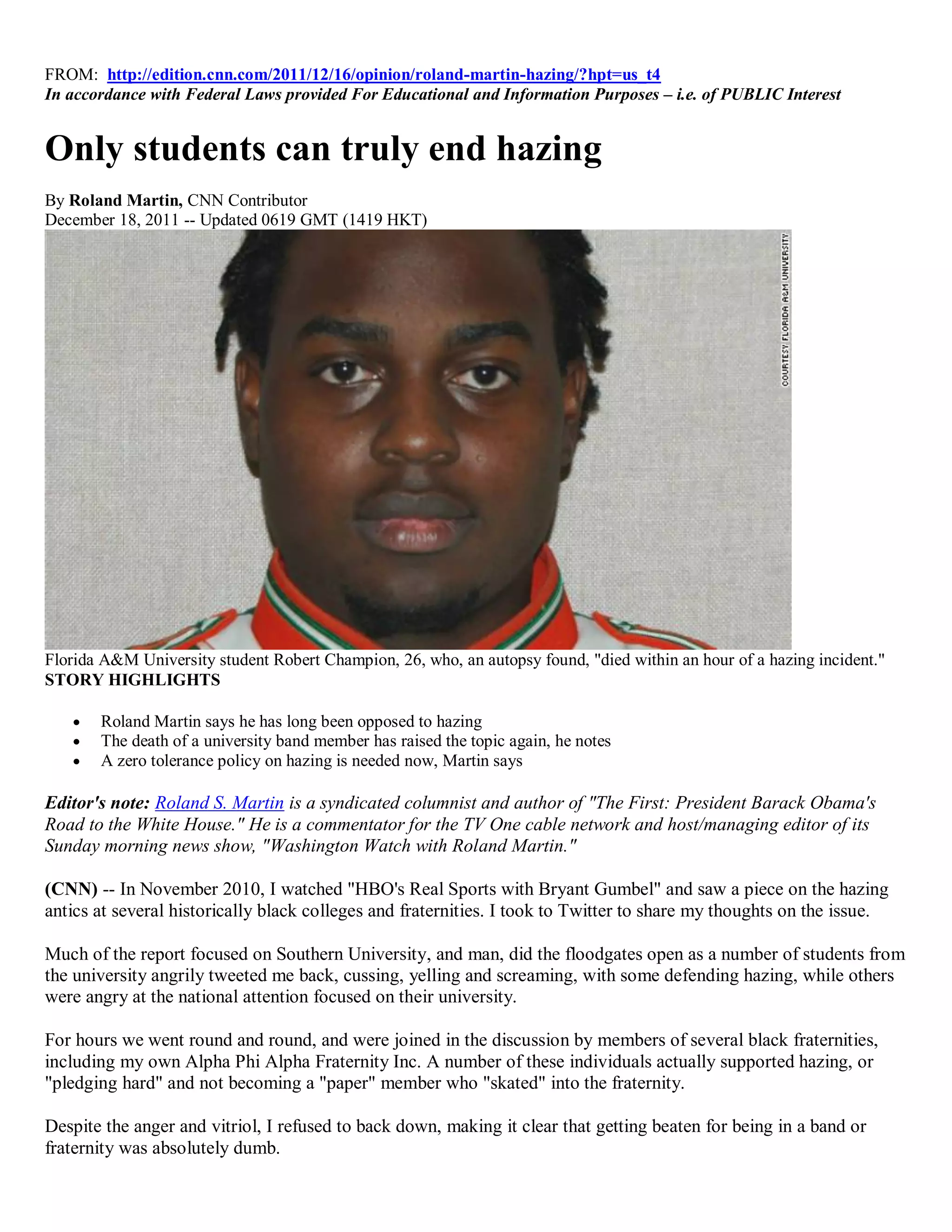 ARTICLE - FAMU STUDENTS CAN END HAZING | PDF