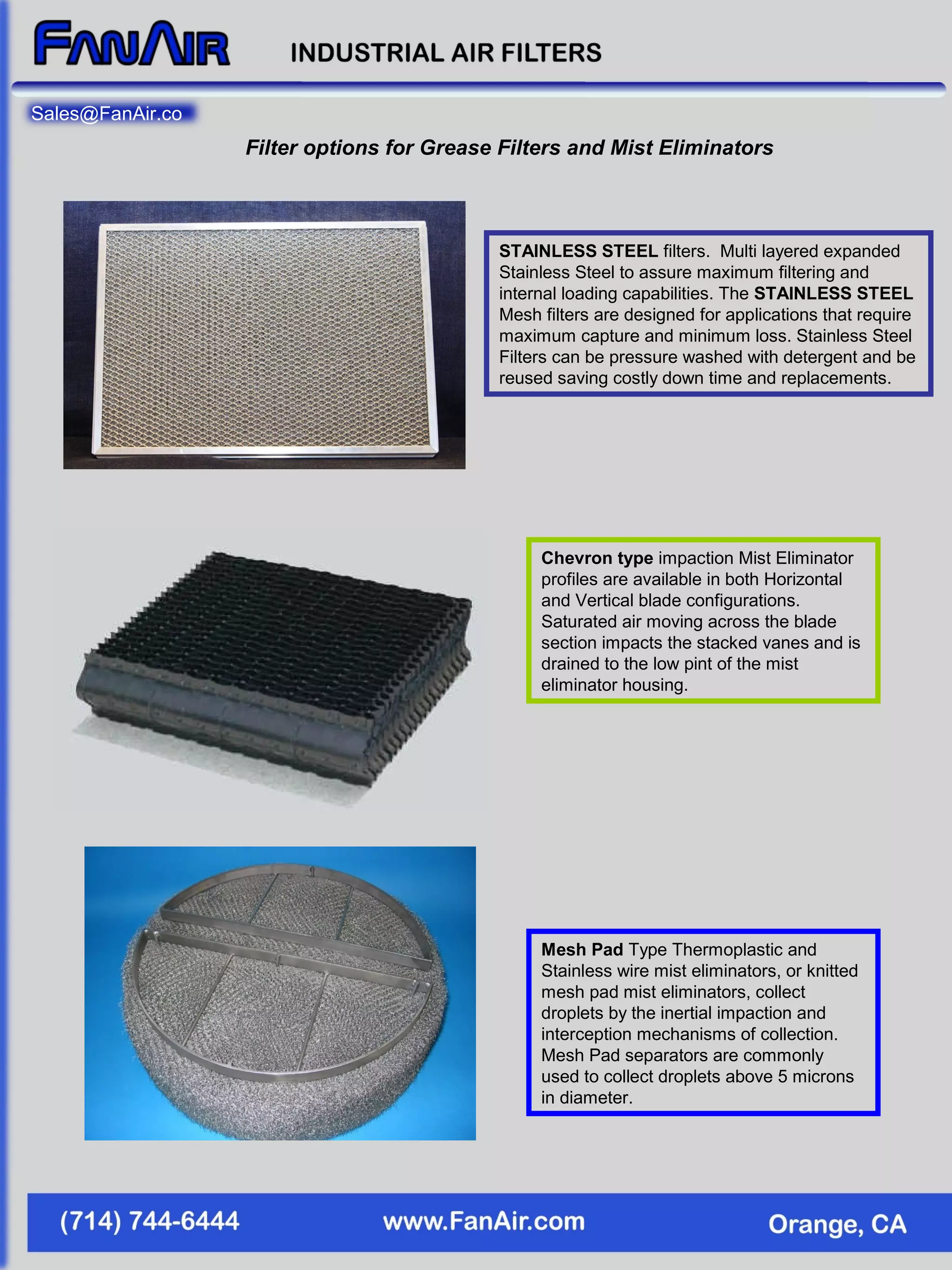 Fan air grease filter mist eliminator brochure | PDF
