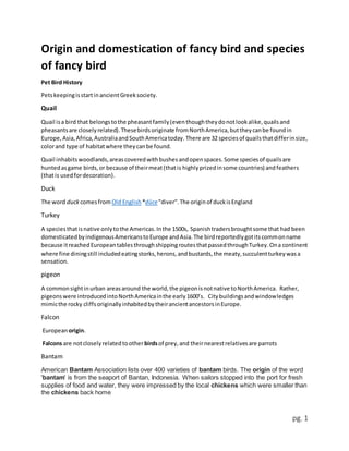 Fancy bird origion and domestication and species | DOCX