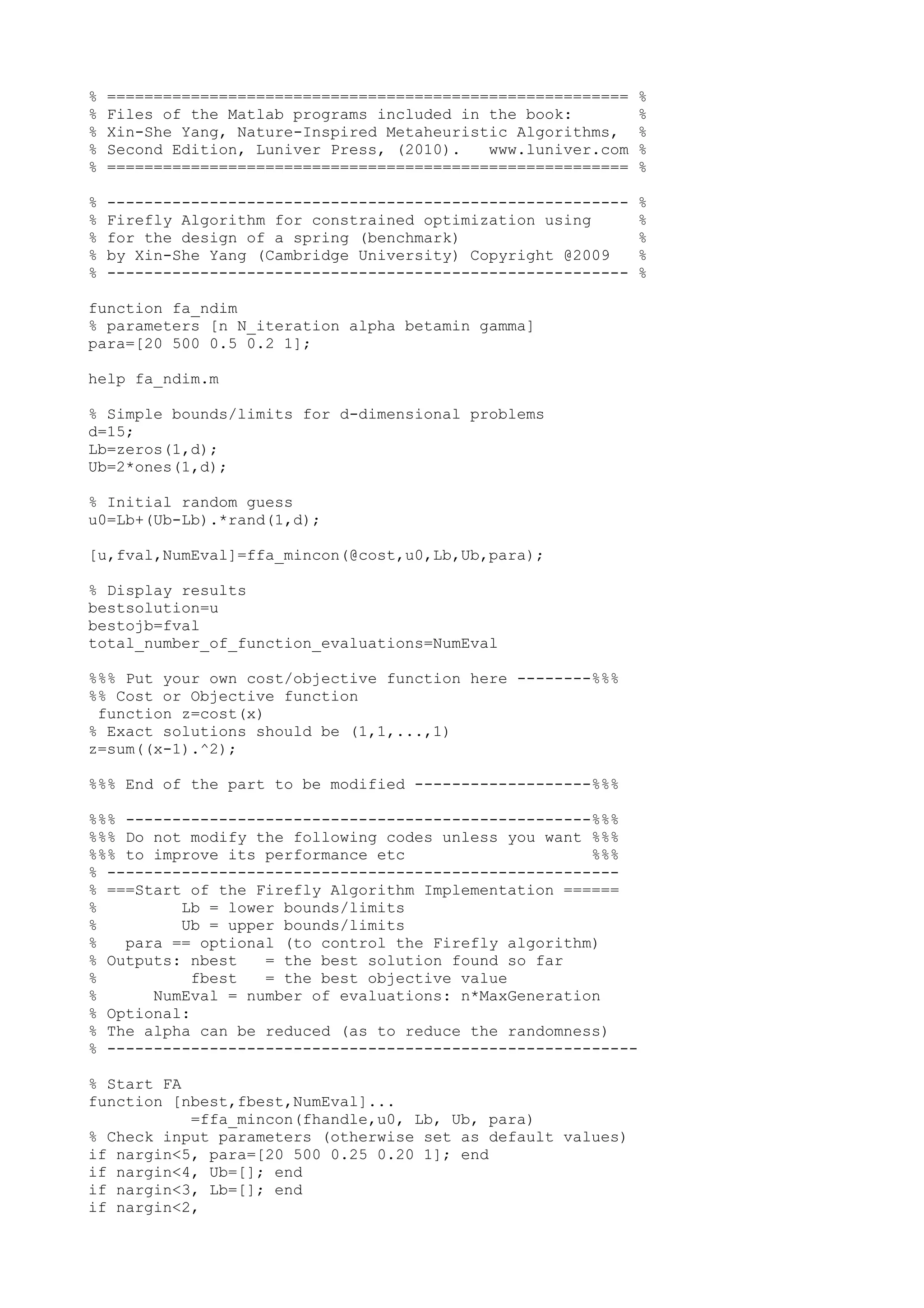 Firefly algorithm | TXT | Programming Languages | Computing