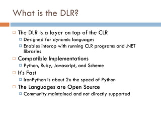 F# and the DLR | PPT | Programming Languages | Computing
