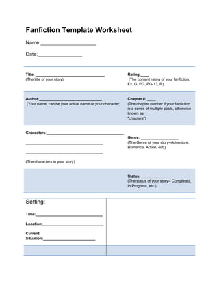 Fanfiction template worksheet | DOCX