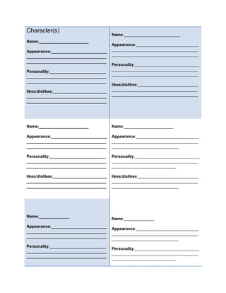 Fanfiction template worksheet | DOCX