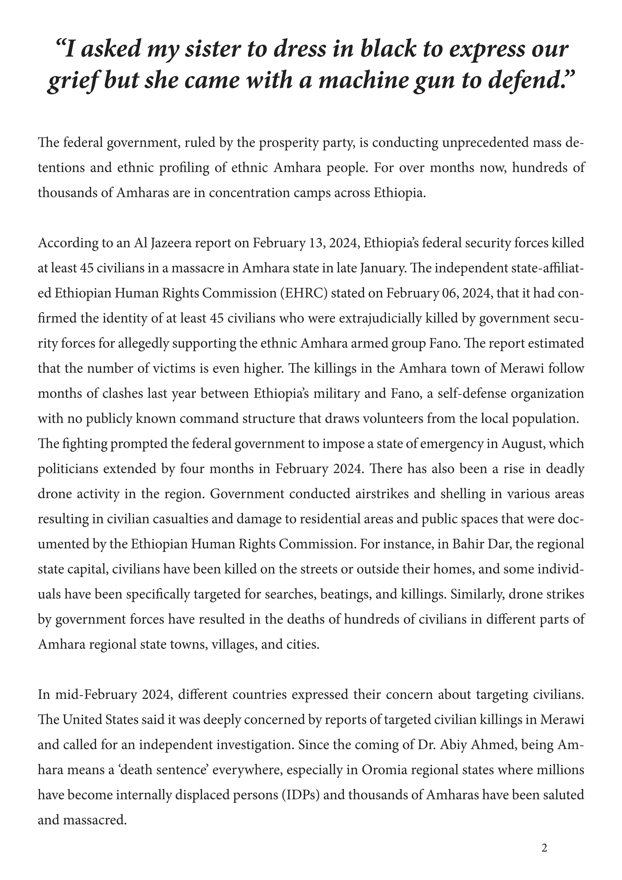 Ethiopia's Amhara Region: A Call for Peace Amidst Human Rights Abuses | PDF