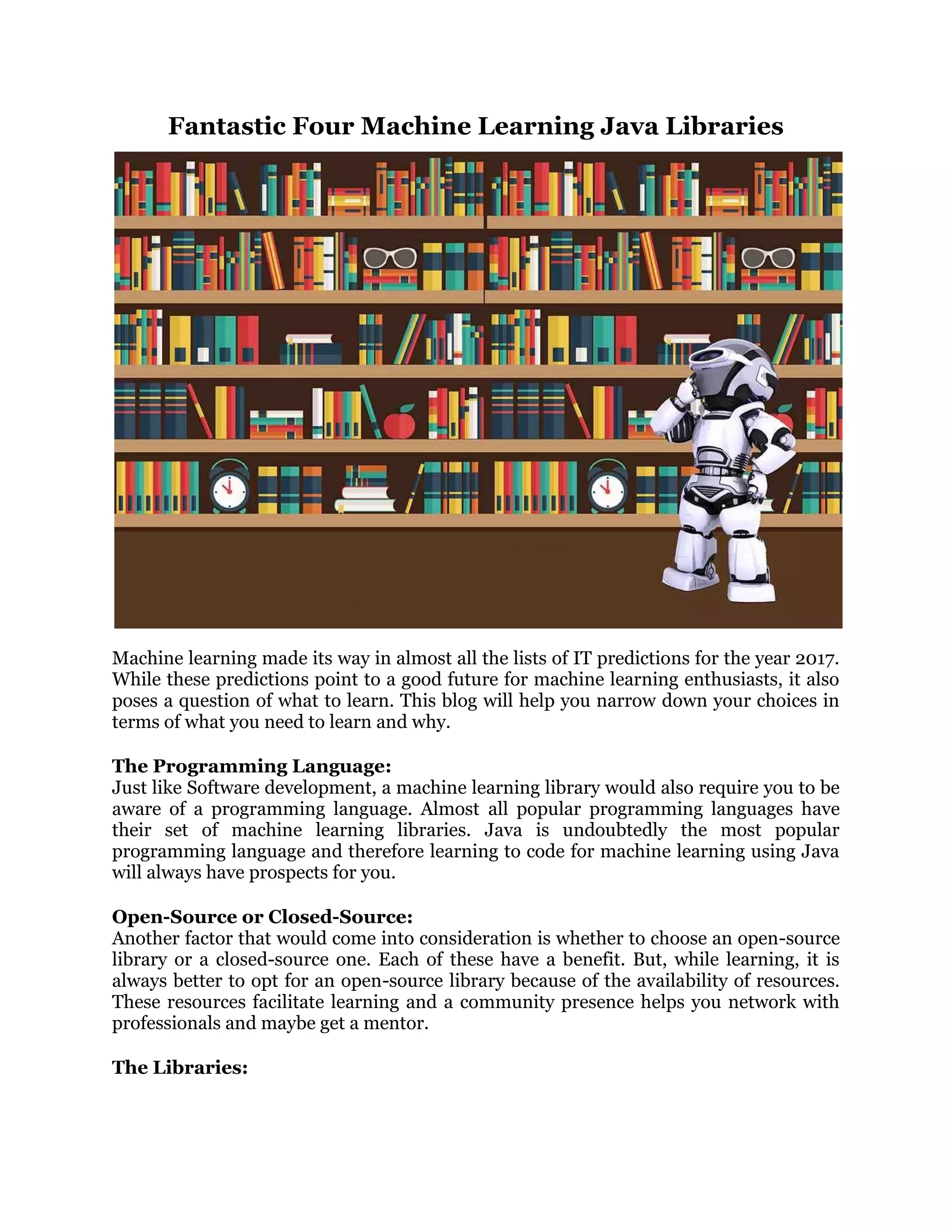 Fantastic four machine_learning_java_libraries | PDF | Programming ...