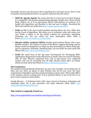 Fantastic four machine_learning_java_libraries | PDF | Programming ...