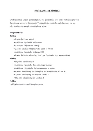 Fantasy cricket game using python(intershala project) | PDF