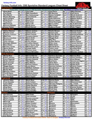 Fantasy Football Info 2009 Cbs Sportline Football Cheat Sheet PDF