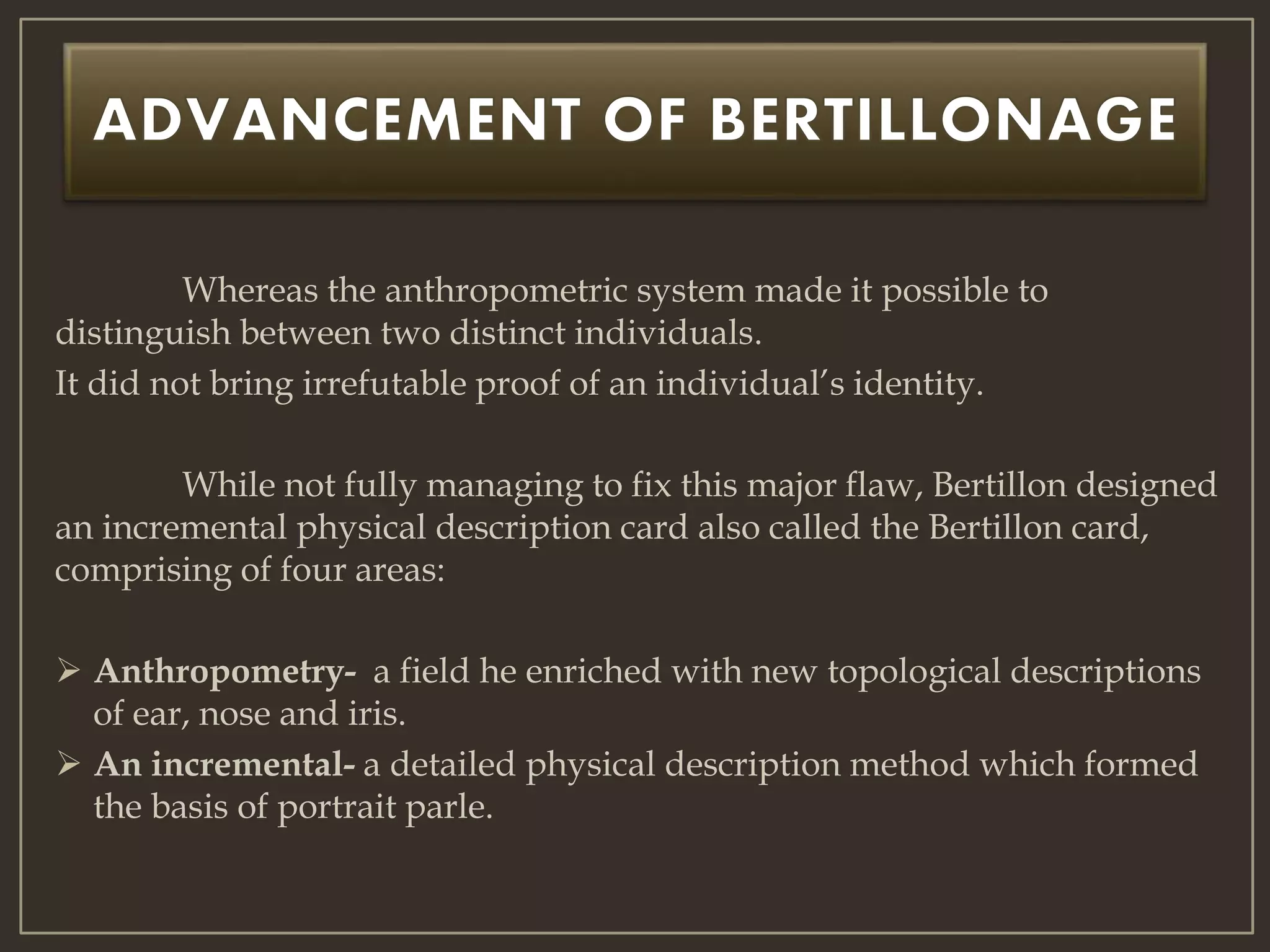 Portrait Parle via Bertillon System By G S Shaktawat | PPTX