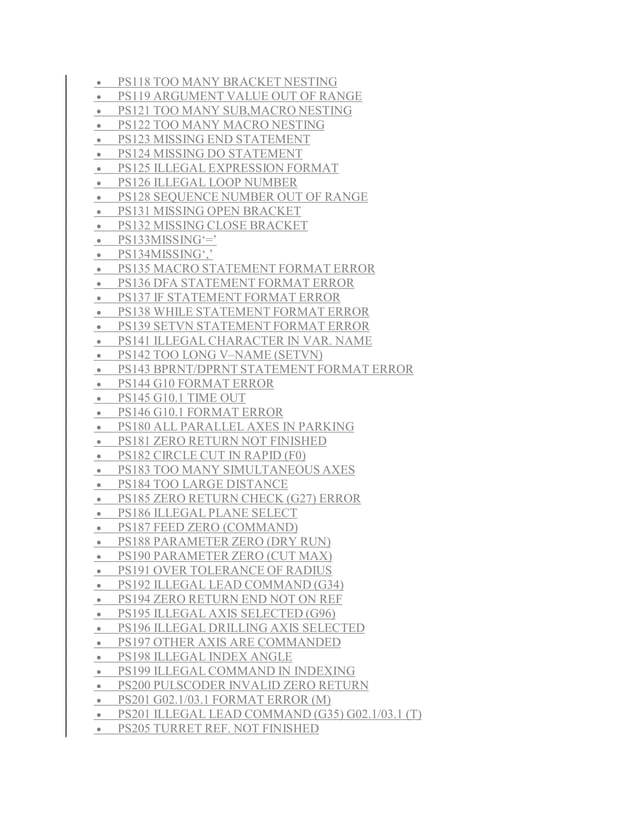 Fanuc 10 alarm list | PDF