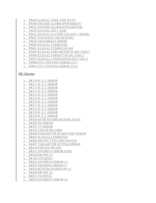 Fanuc 10 alarm list | PDF