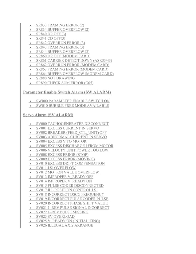 Fanuc 10 alarm list | PDF