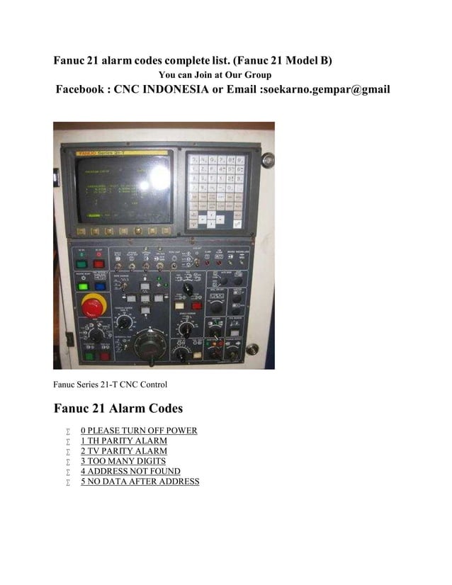 Fanuc 21 alarm codes complete list | PDF