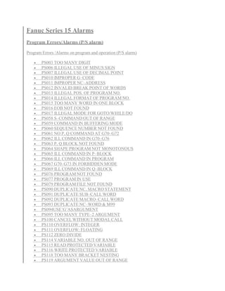 Fanuc alarms fanuc series 15 alarm codes | PDF