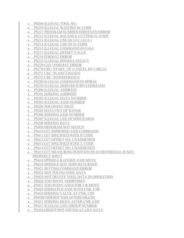 Fanuc alarms fanuc series 15 alarm codes | PDF