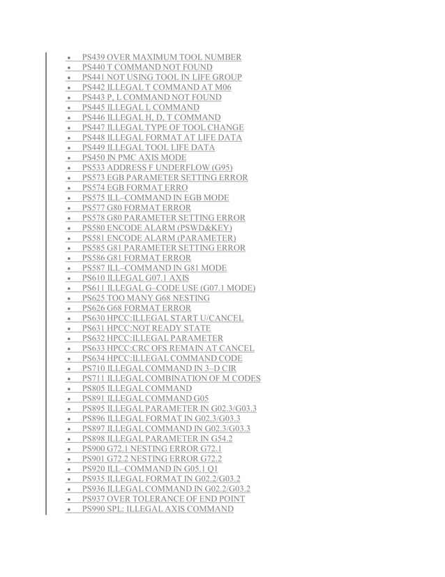 Fanuc alarms fanuc series 15 alarm codes | PDF
