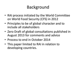 "Responsible agricultural investments – how to make principles and ...