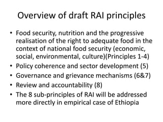 "Responsible agricultural investments – how to make principles and ...