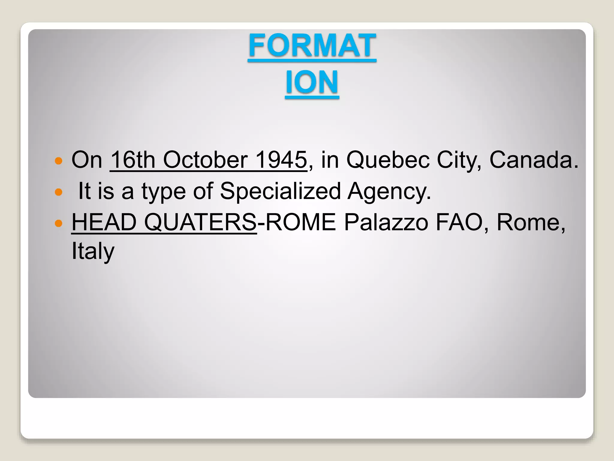 FAO - FOOD AND AGRICULTURE ORGANIZATION -Power Point Presentation ...