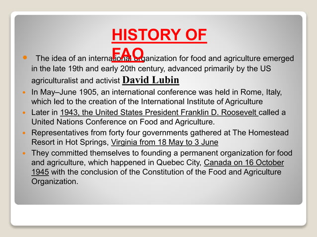FAO - FOOD AND AGRICULTURE ORGANIZATION -Power Point Presentation ...