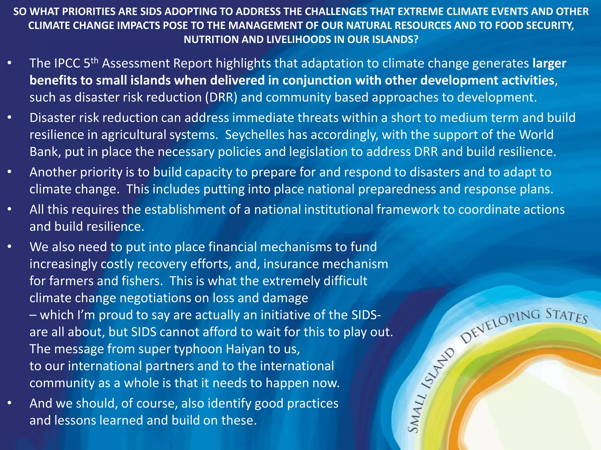 Climate change and natural resources management in SIDS in the context ...