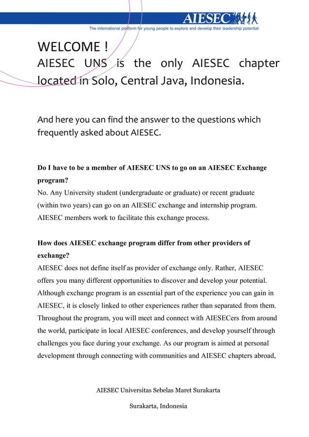 AIESEC UNS - Frequently Asked Questions (FAQ) | PDF