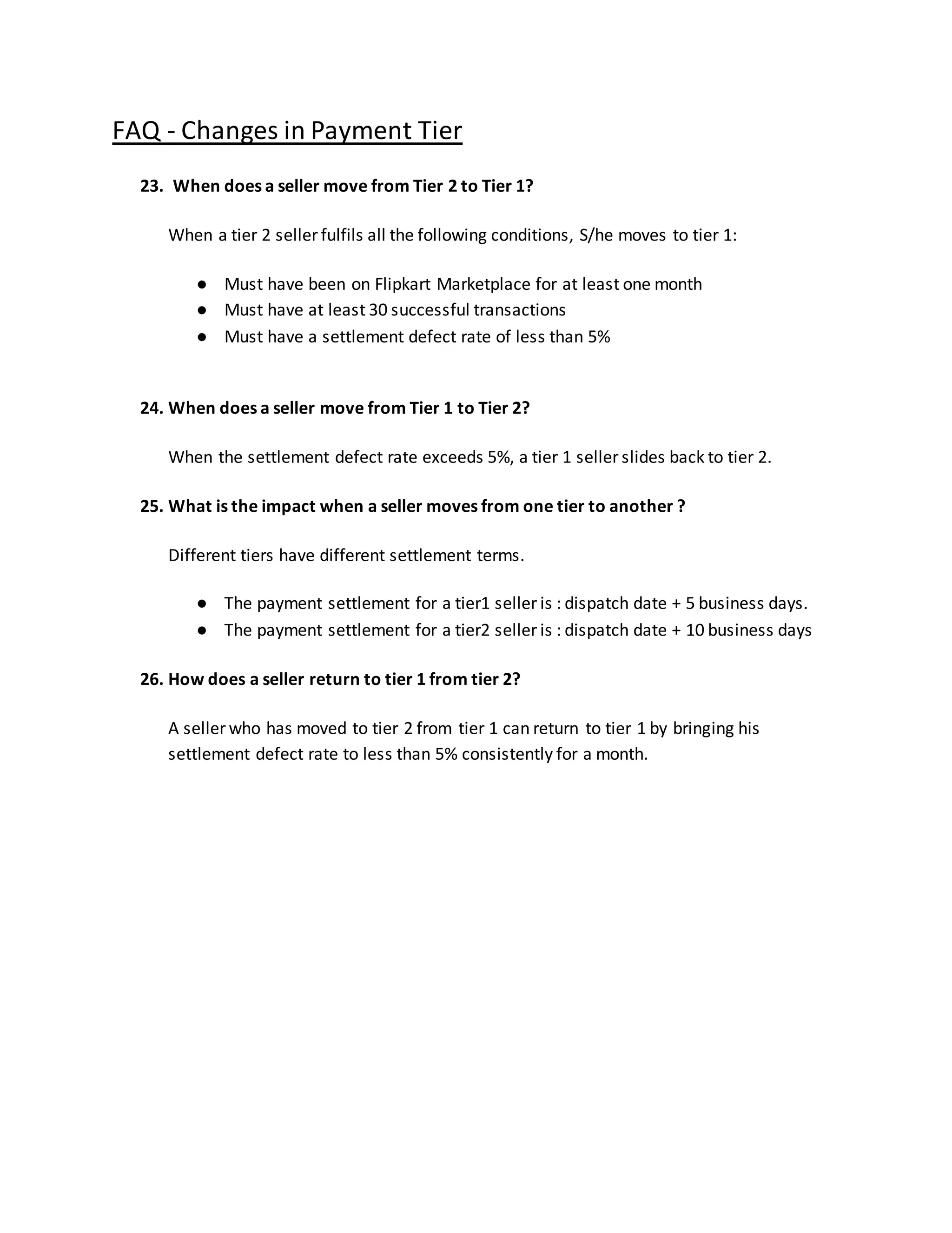 FAQ's on change in Payment Tier | DOCX