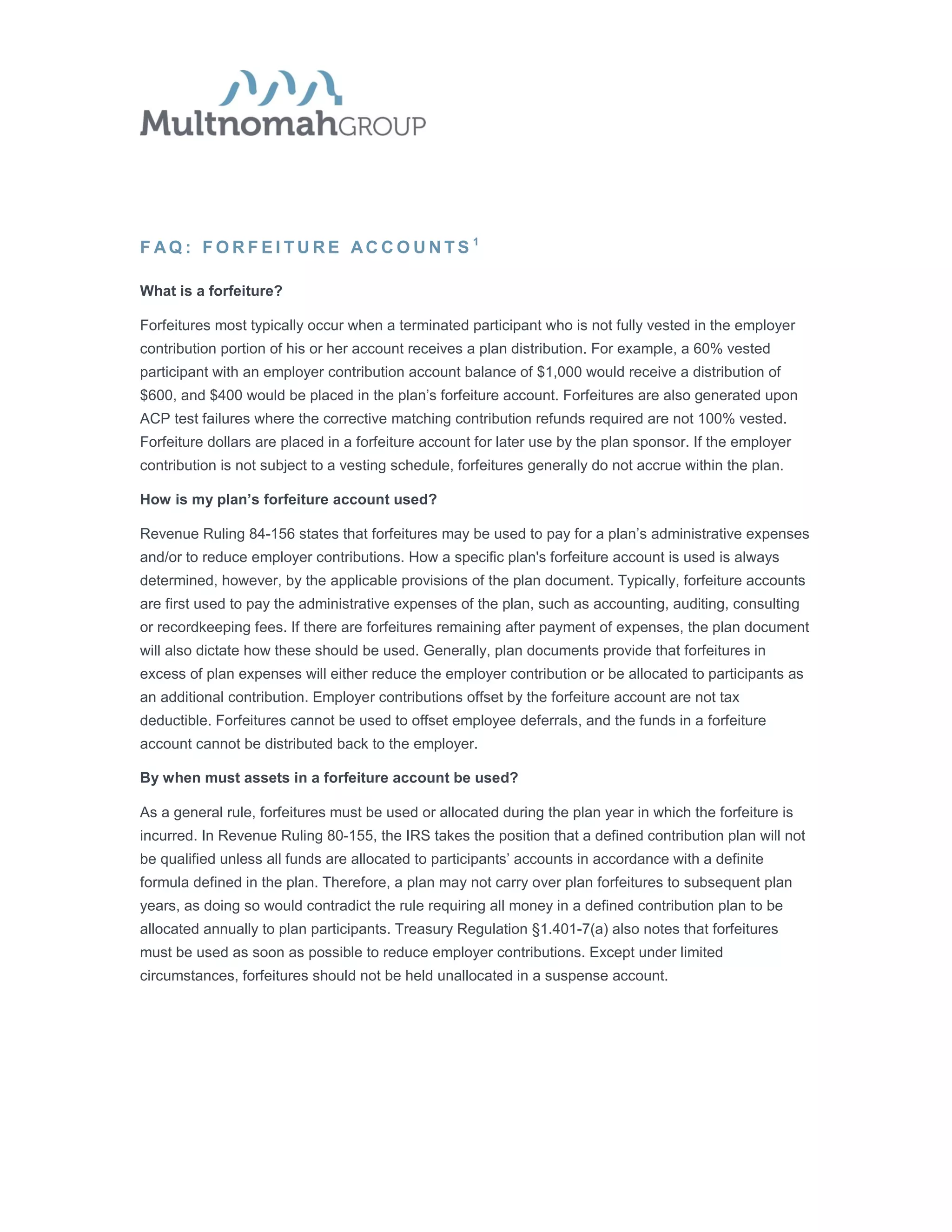 FAQ: Forfeiture Accounts | PDF