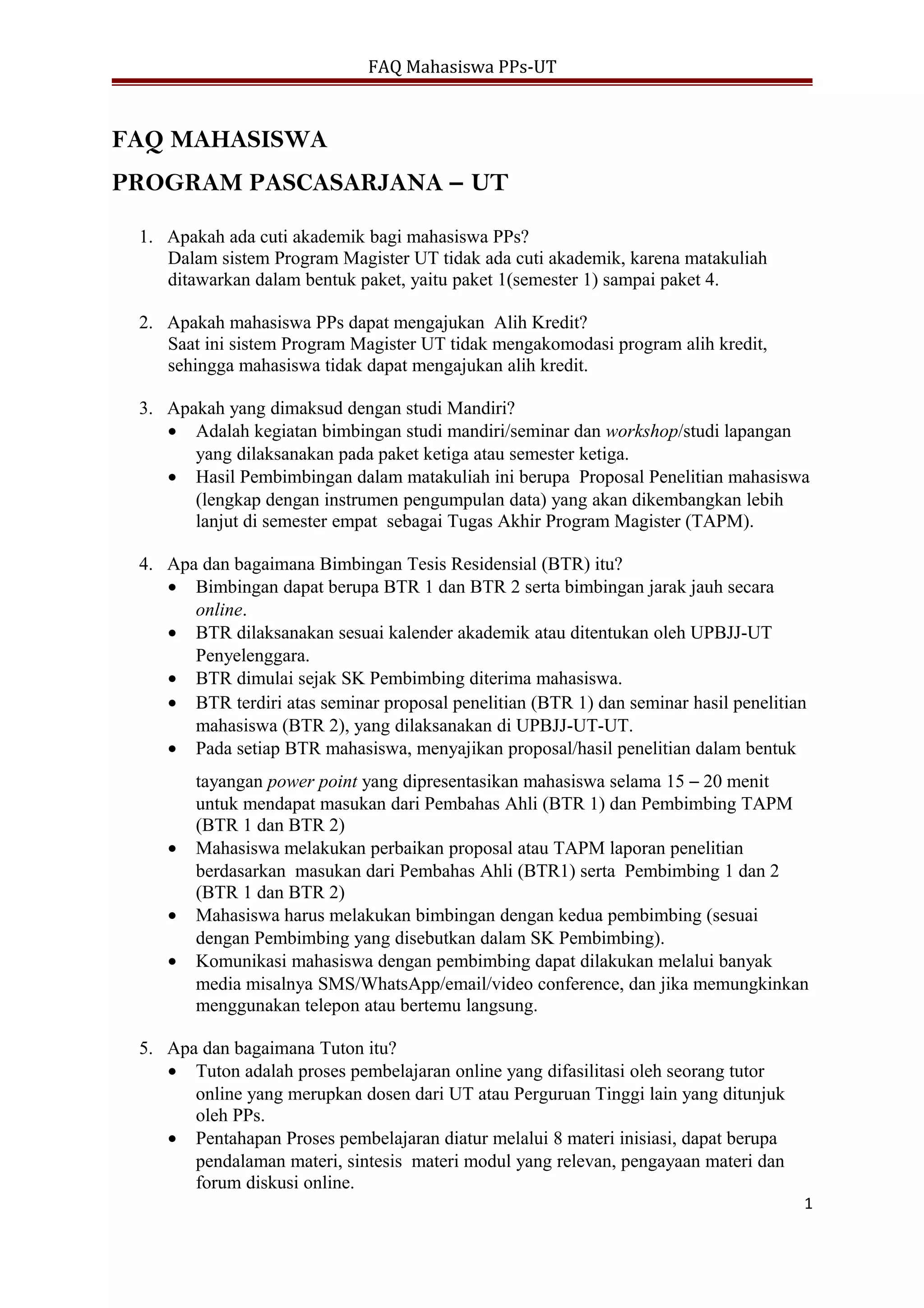 Faq mahasiswa-pps-ut final | PDF
