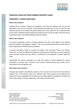 FAQ Removing Vehicles from Common Property (NSW) | PDF