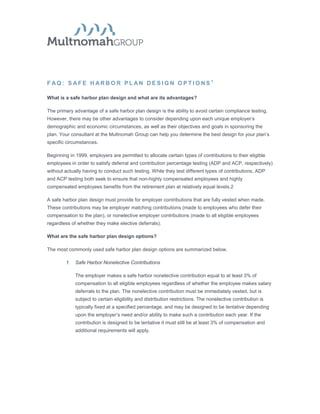 FAQ: Safe Harbor Plan Design Options | PDF