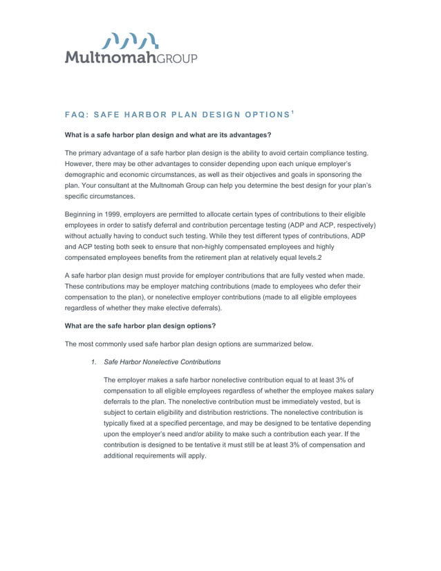 FAQ: Safe Harbor Plan Design Options | PDF | Business Accounting ...