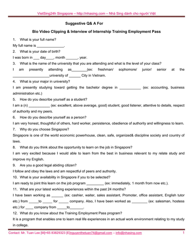 Faq training-employment-pass-interview-nha singdotcom | PDF | Resume ...