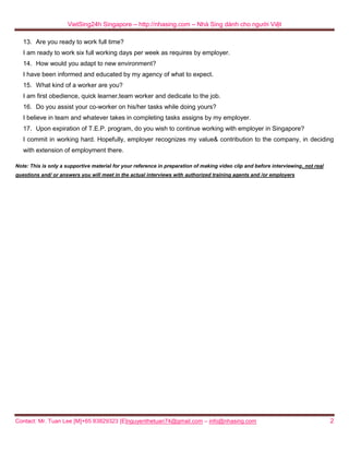Faq training-employment-pass-interview-nha singdotcom | PDF