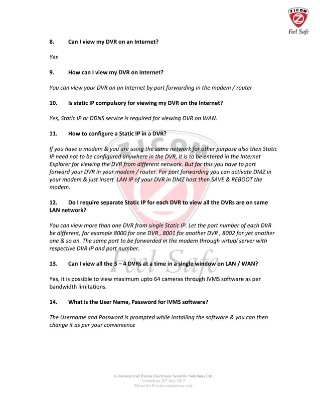 Faq zicom dvr | PDF | Cameras and Camcorders | Consumer Electronics