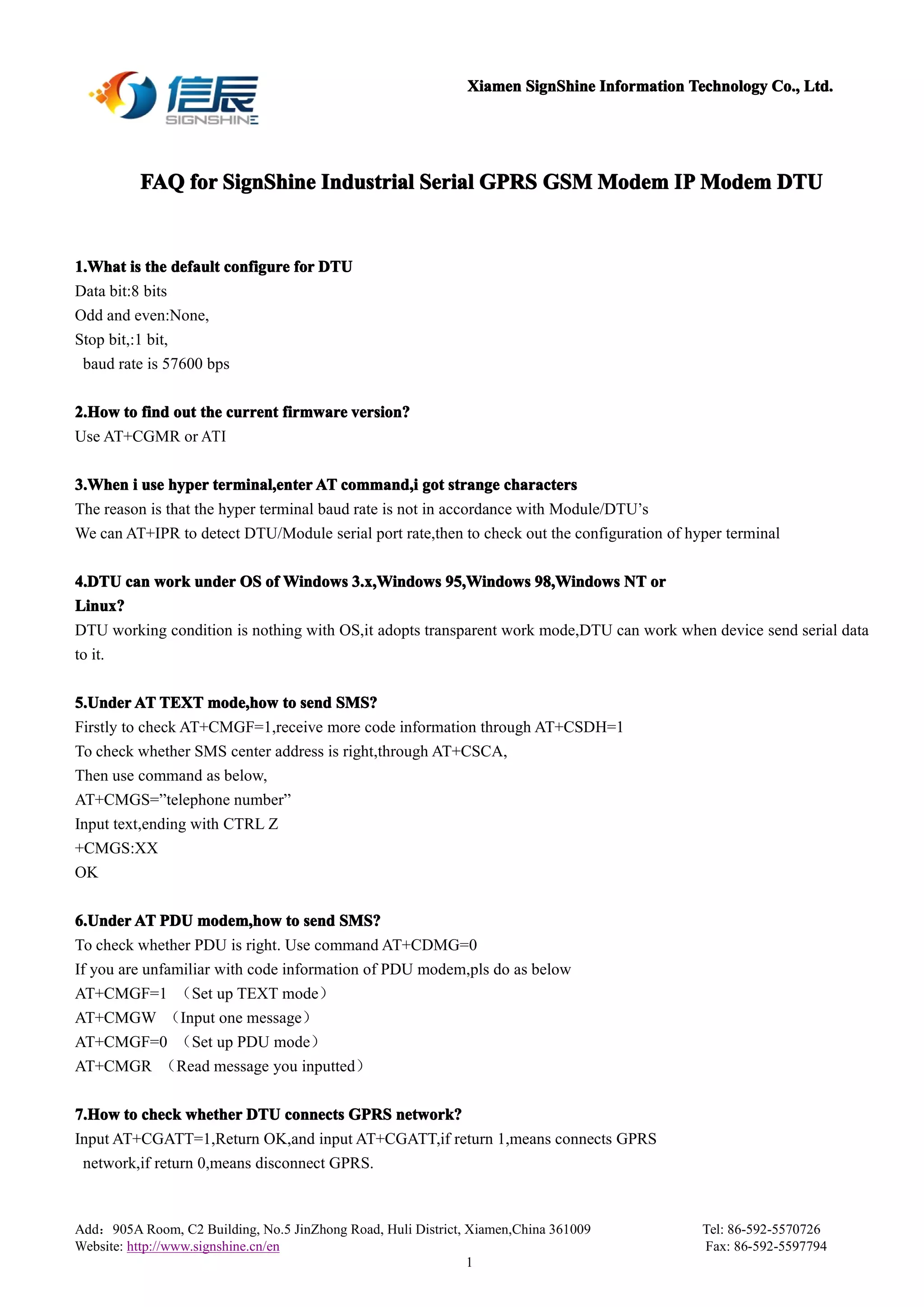 Faq for sign shine industrial serial gprs gsm modem ip modem dtu | PDF