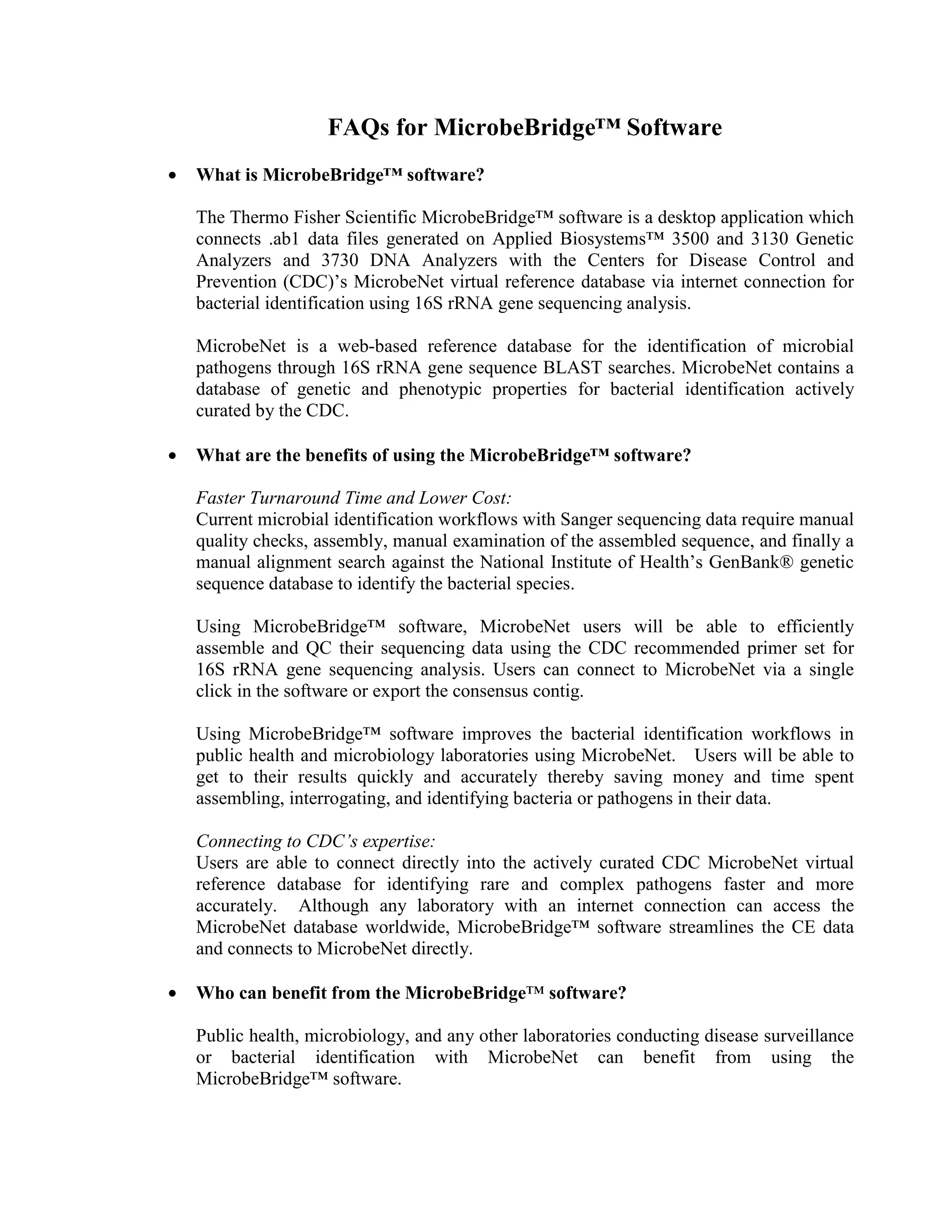 FAQ for MicrobeBridge Software | PDF