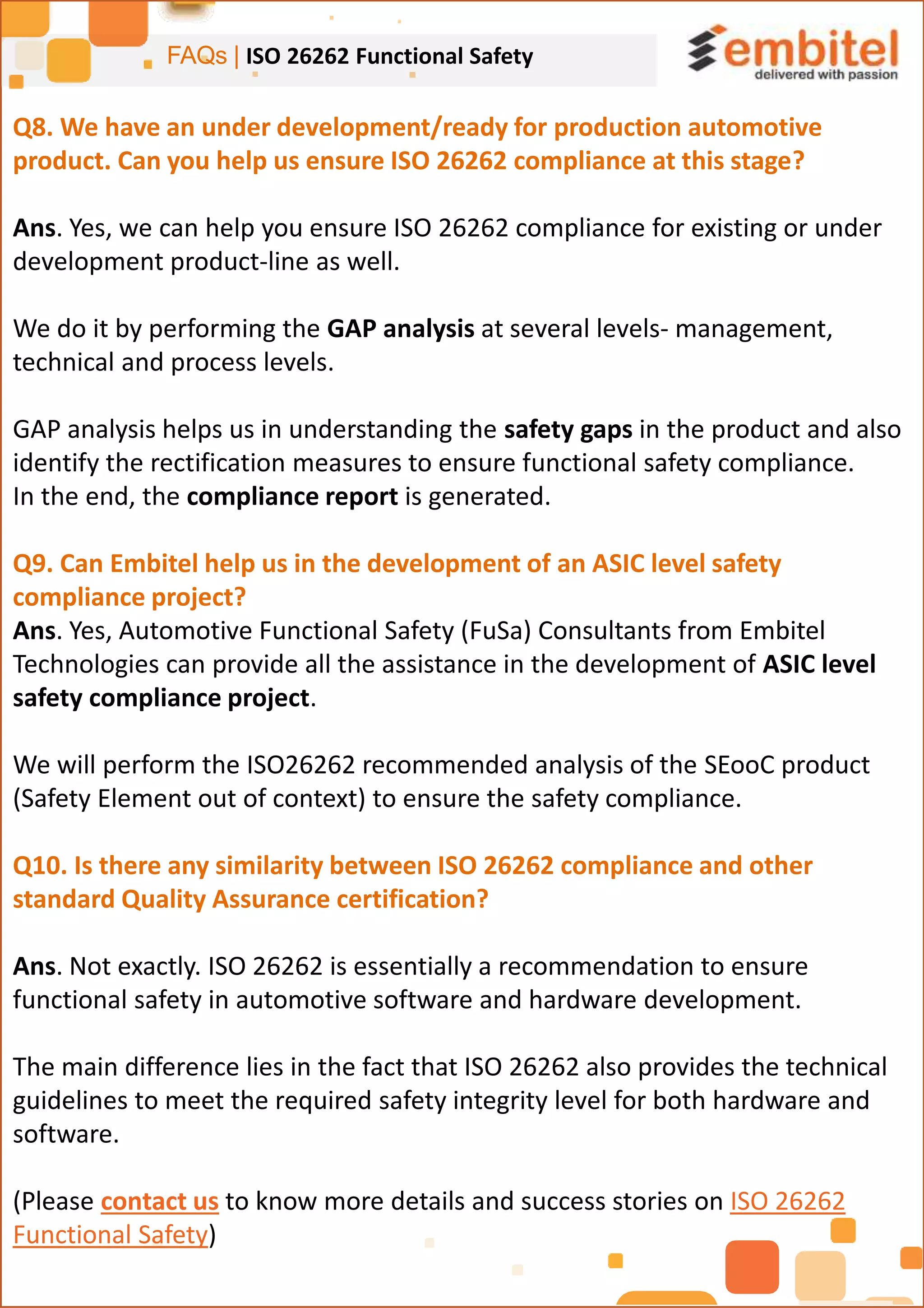 Frequently Asked Question (FAQ's) on ISO 26262 Functional Safety | PPTX