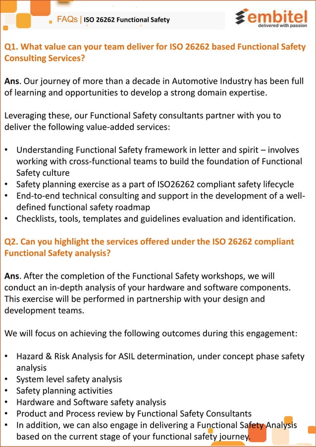 Frequently Asked Question (FAQ's) on ISO 26262 Functional Safety | PPTX ...