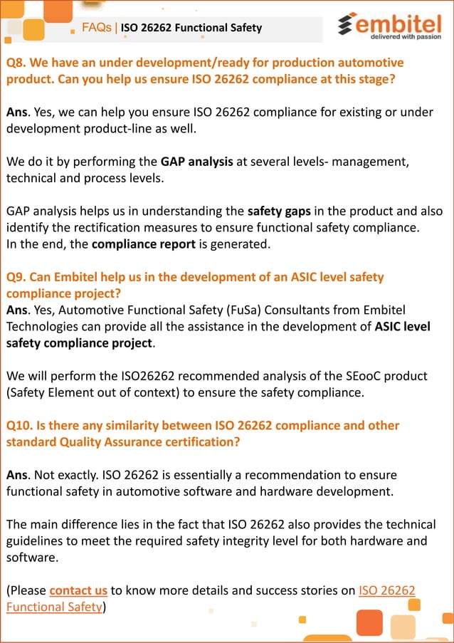 Frequently Asked Question (FAQ's) on ISO 26262 Functional Safety | PPTX | Automotive Industry ...