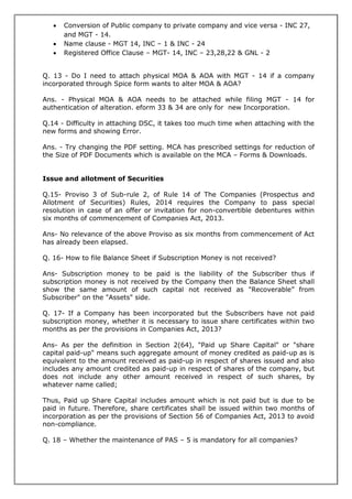 Faq on Practical aspects of companies act 2013 | PDF