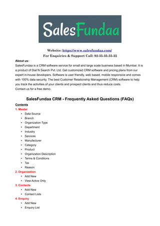 SalesFundaa CRM Software FAQ's | PDF